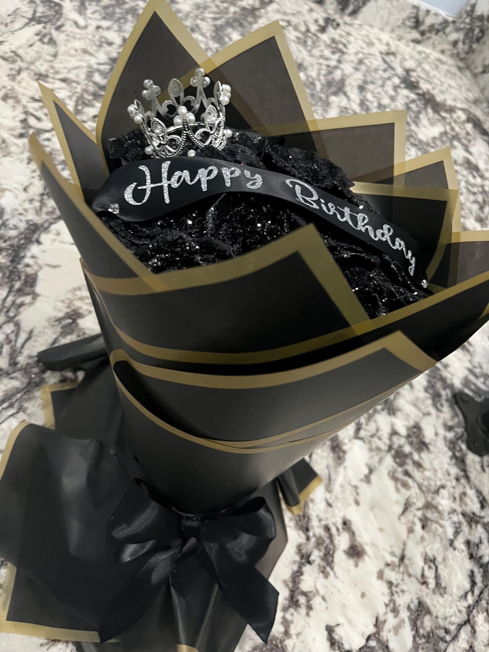 Ribbon Rose Bouquet Black Glitter 12 Count - Etsy