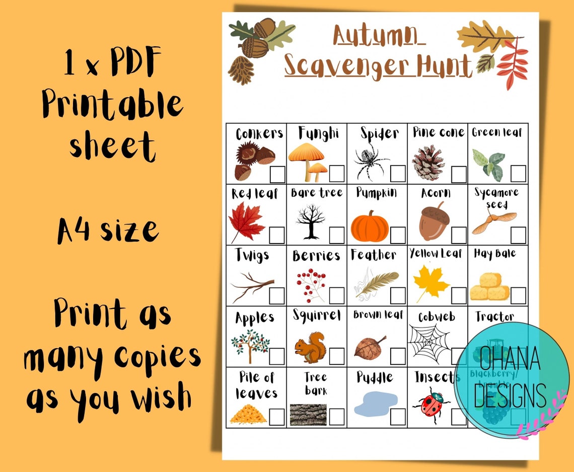 Autumn Scavenger Hunt, Autumn Kids Nature Hunt, Printable Autumn ...