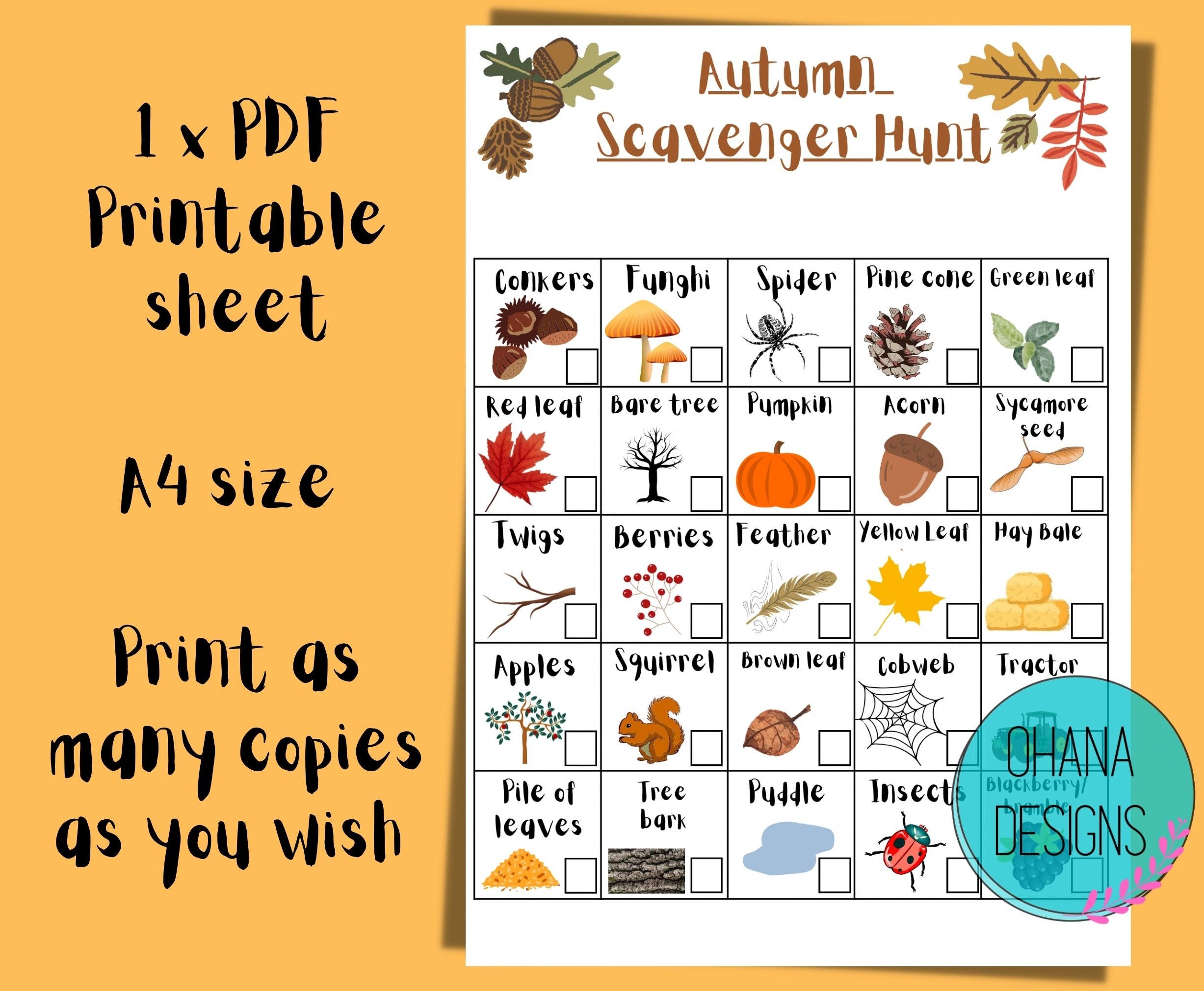 Autumn Scavenger Hunt, Autumn Kids Nature Hunt, Printable Autumn ...