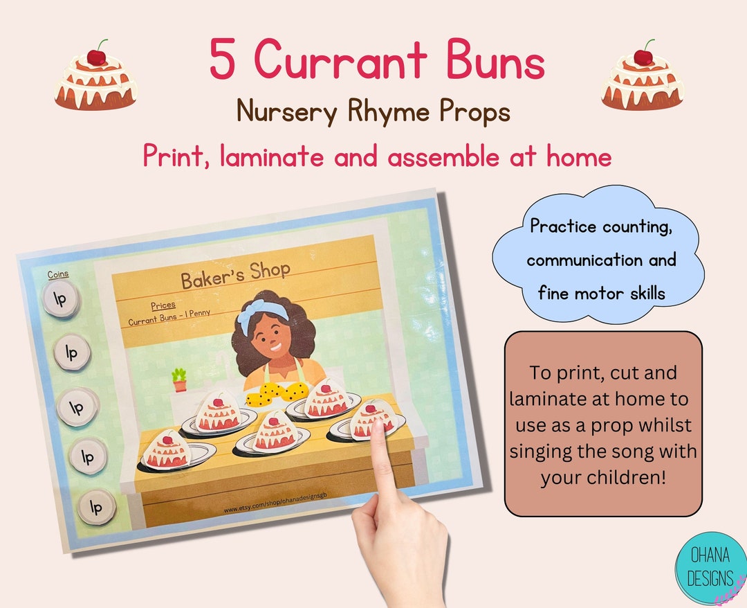 Childrens Nursery Rhyme, 5 Currant Buns, Early Years, EYFS Resources ...
