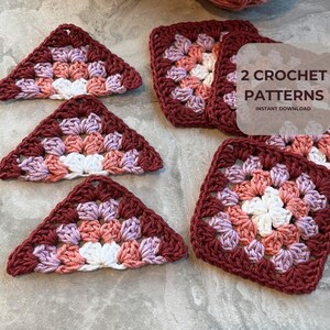 2 Granny Square Crochet Patterns Easy Square Triangle Pattern Half ...