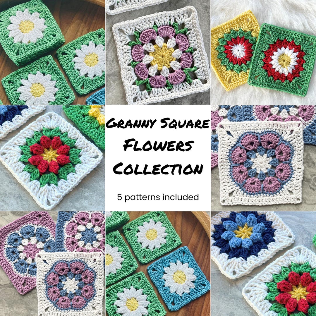 Granny Square Flowers Crochet Patterns Ebook Bundle Daisy African ...
