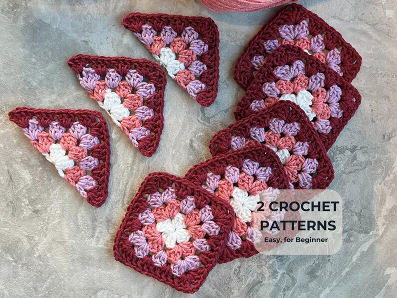 2 Granny Square Crochet Patterns Easy Square Triangle Pattern Half ...