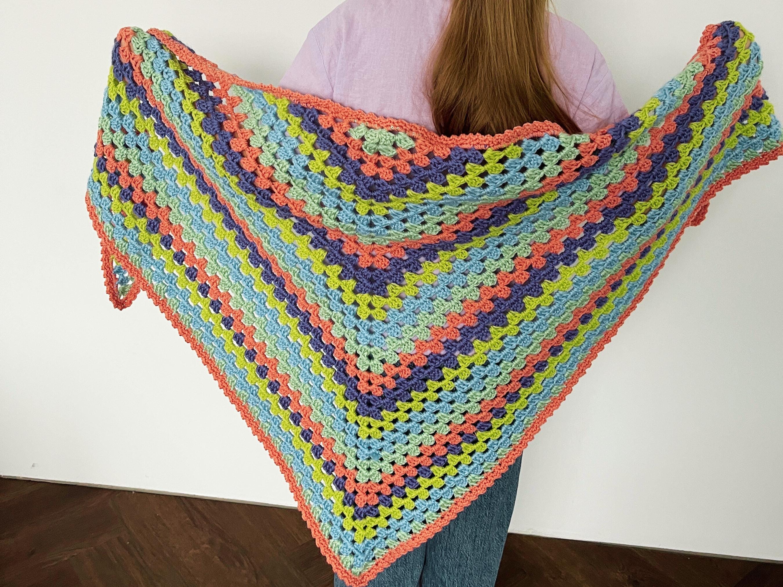 Crochet Granny Square Shawl Pattern, Boho Triangle Scarf (digital ...