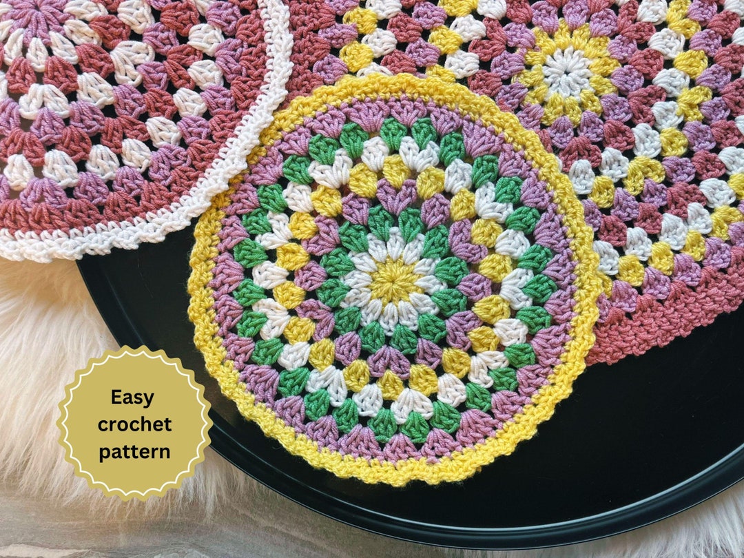 Easy Granny Square Crochet Pattern Circle Mandala Round Placemat ...