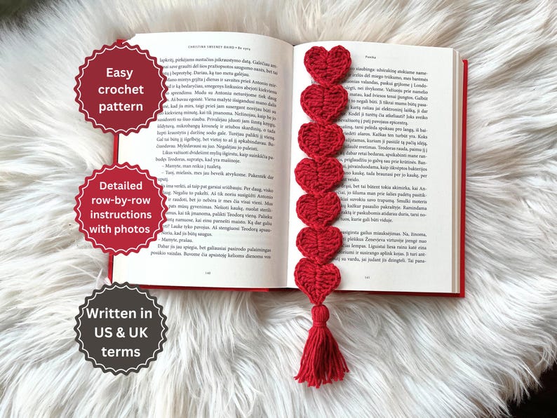 Heart Bookmark Crochet Pattern, Easy Beginner Valentine DIY, Tassel ...