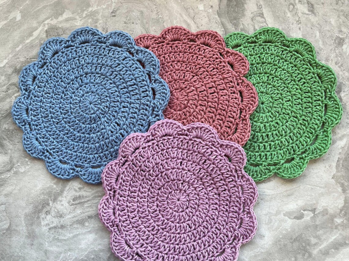 Easy Crochet Mug Coaster Pattern: Scalloped Drink Placemat (PDF Pattern ...