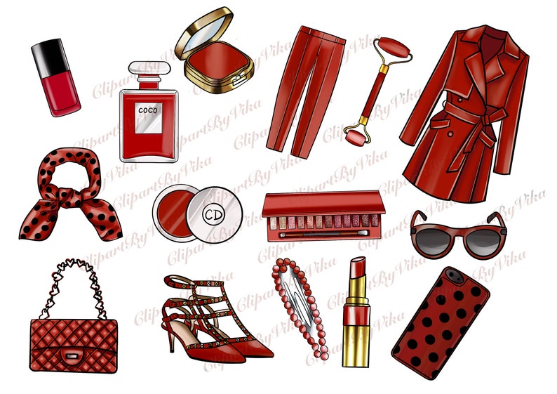Fashion Accessories Clipart, Pink Planner Clipart, Fashion Set Clipart ...