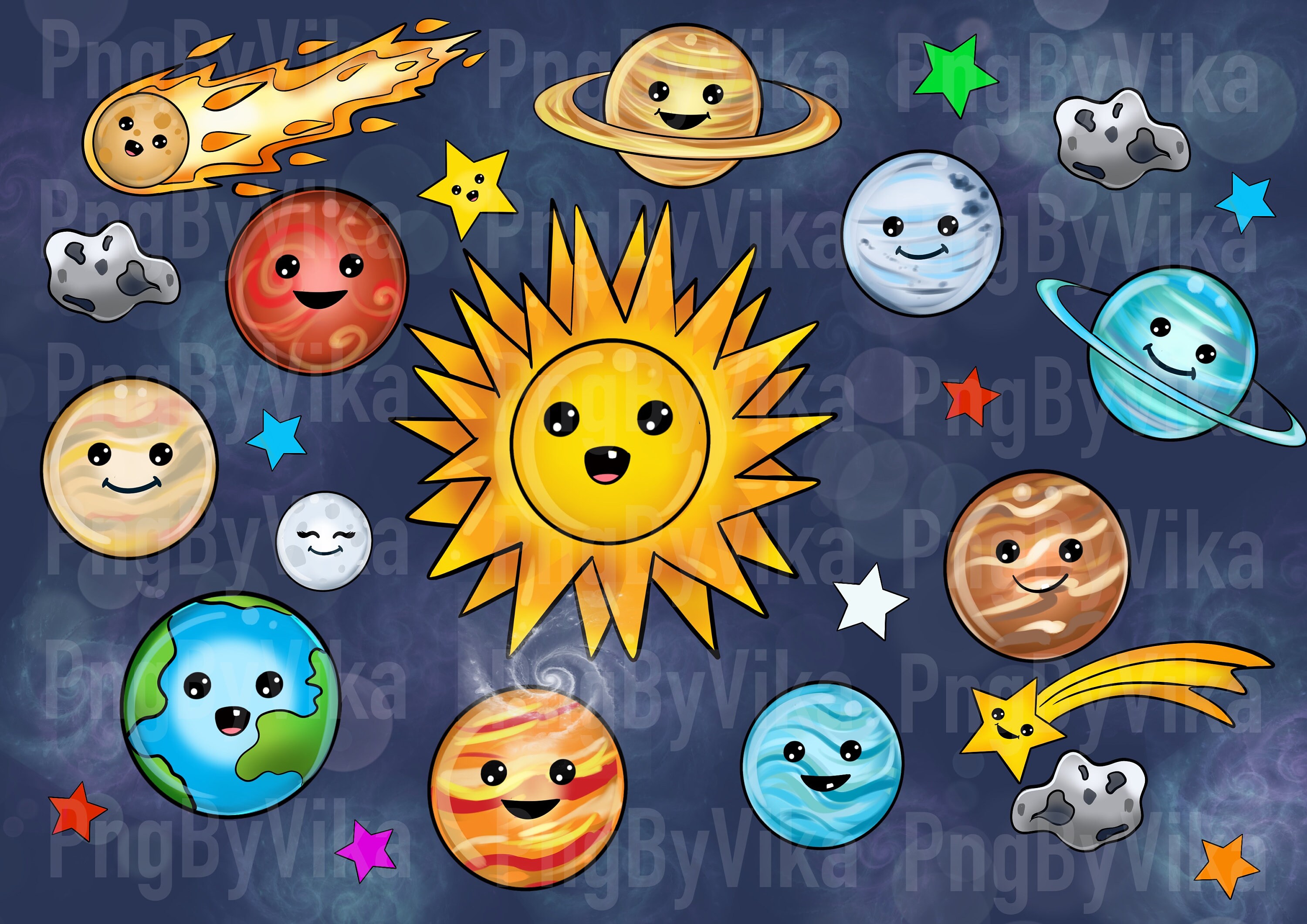 Planets PNG, Outer Space Clipart Set, Spaceship PNG, Sublimation ...