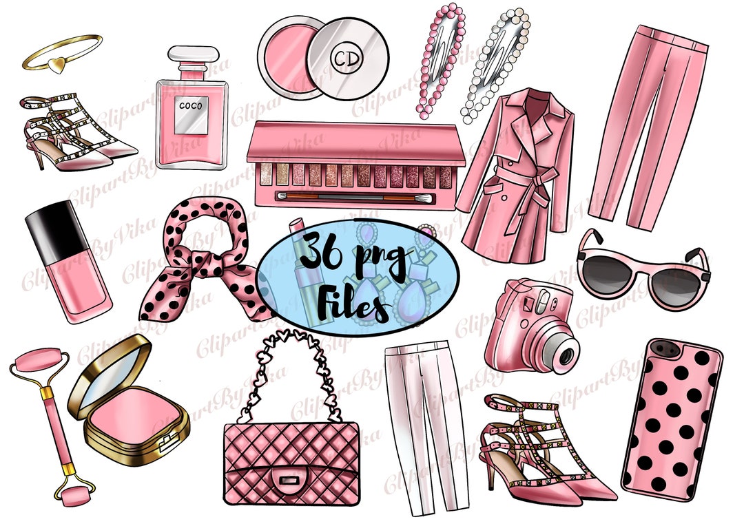 Fashion Accessories Clipart, Pink Planner Clipart, Fashion Set Clipart ...