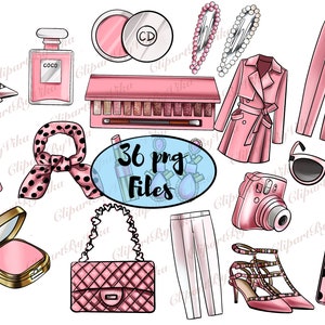 Fashion Accessories Clipart, Pink Planner Clipart, Fashion Set Clipart ...