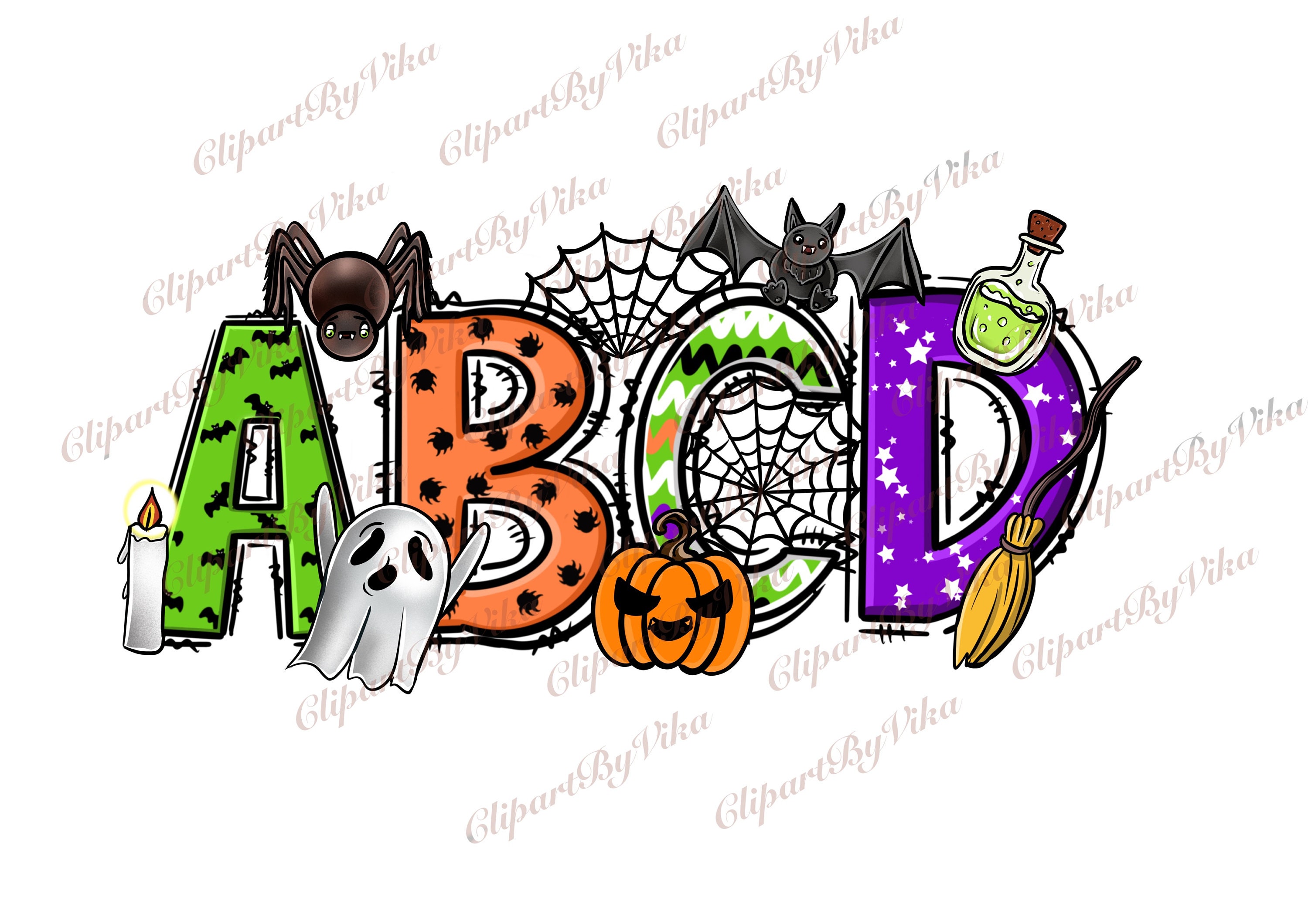 Halloween Doodle Letters, Clip Art, PNG Files, Make Your Own Name ...