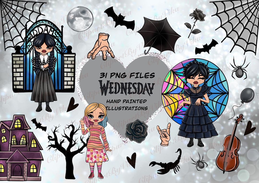 Clipart Wednesday, Wednesday Digital Planner, Wednesday Addams Clipart ...
