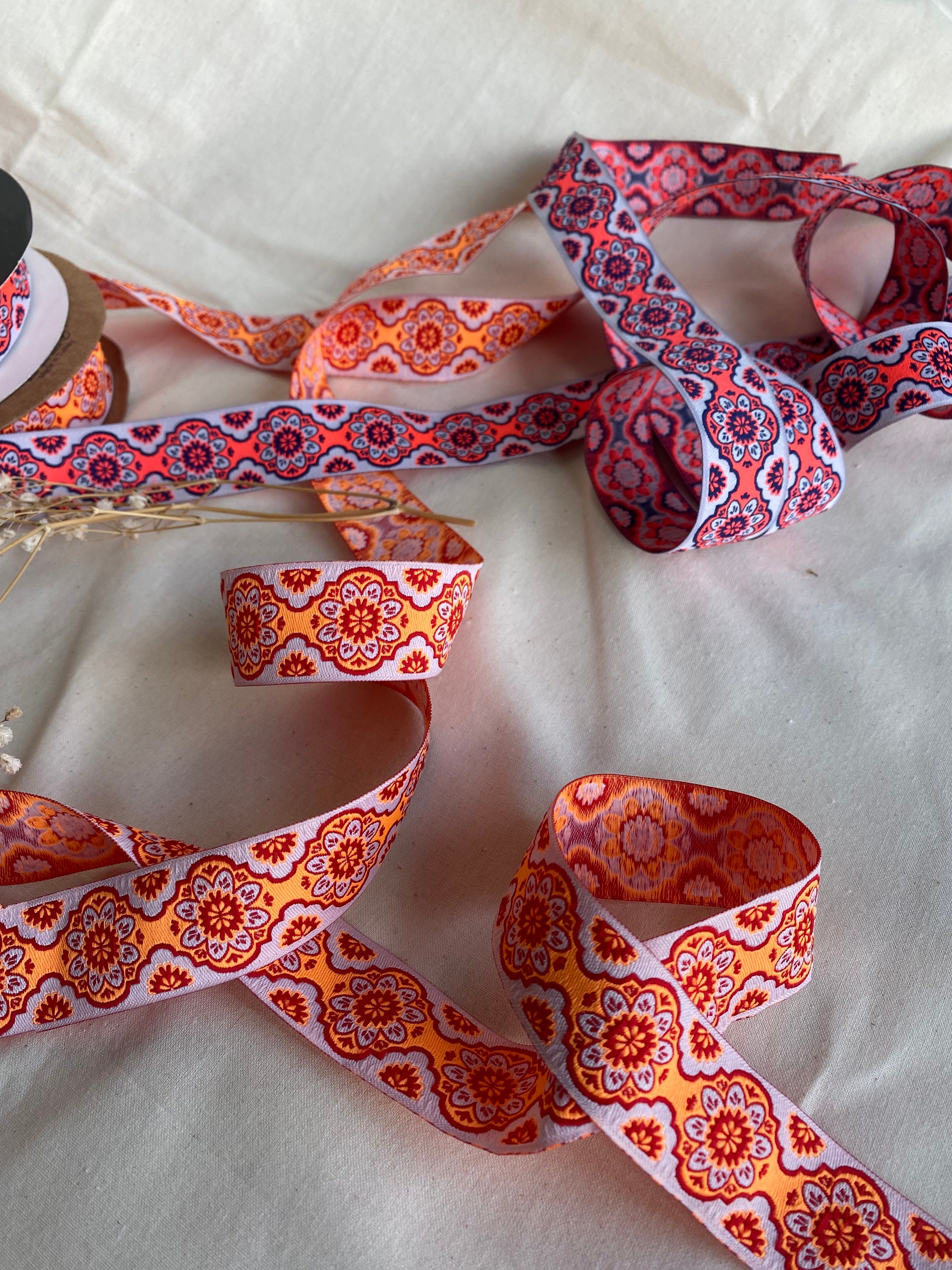 Jacquard Ribbon Webbing Ribbon Floral Pattern Neon Colours - Etsy