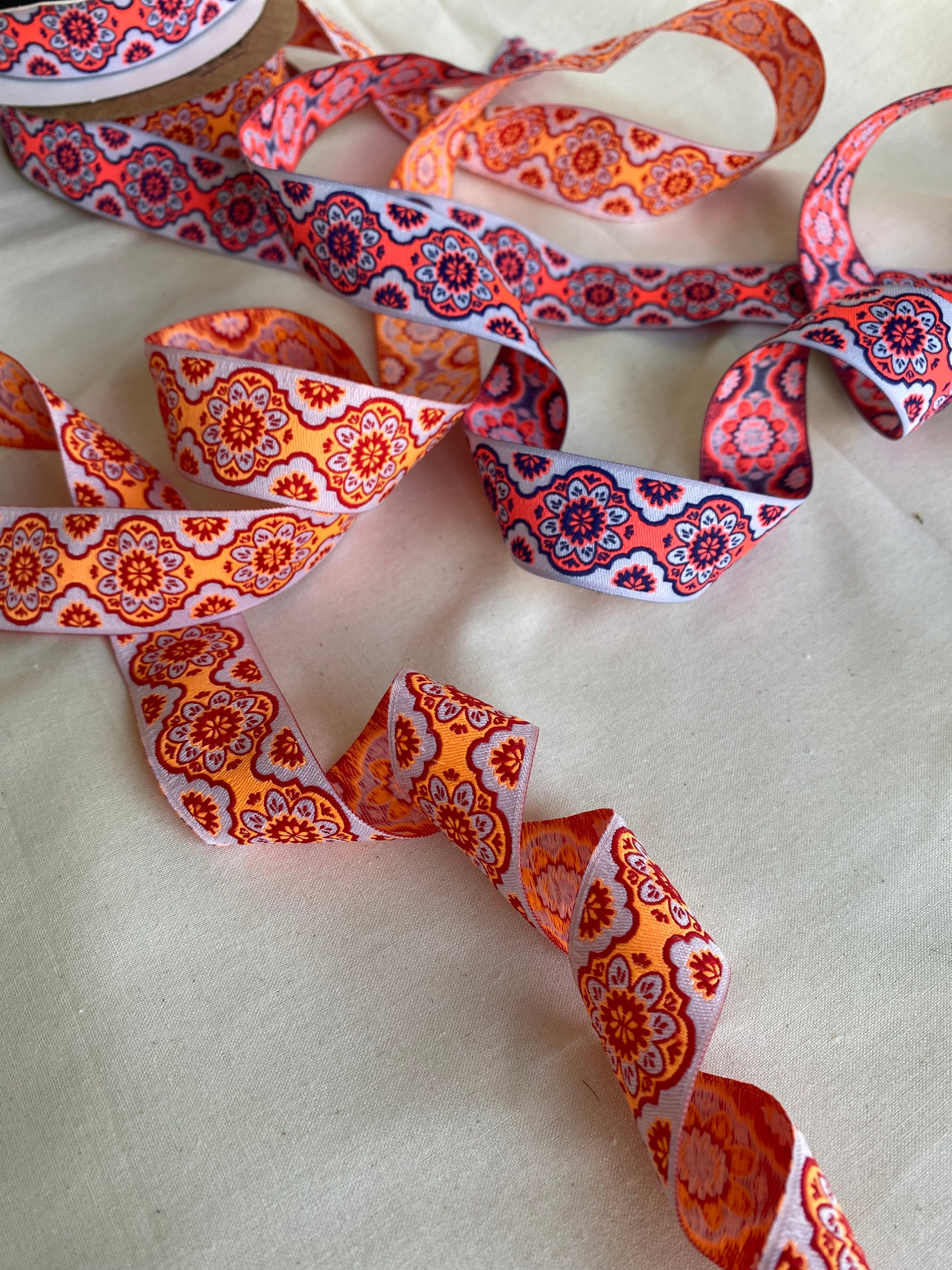 Jacquard Ribbon, Webbing Ribbon, Floral Pattern, Neon Colours, Craft ...