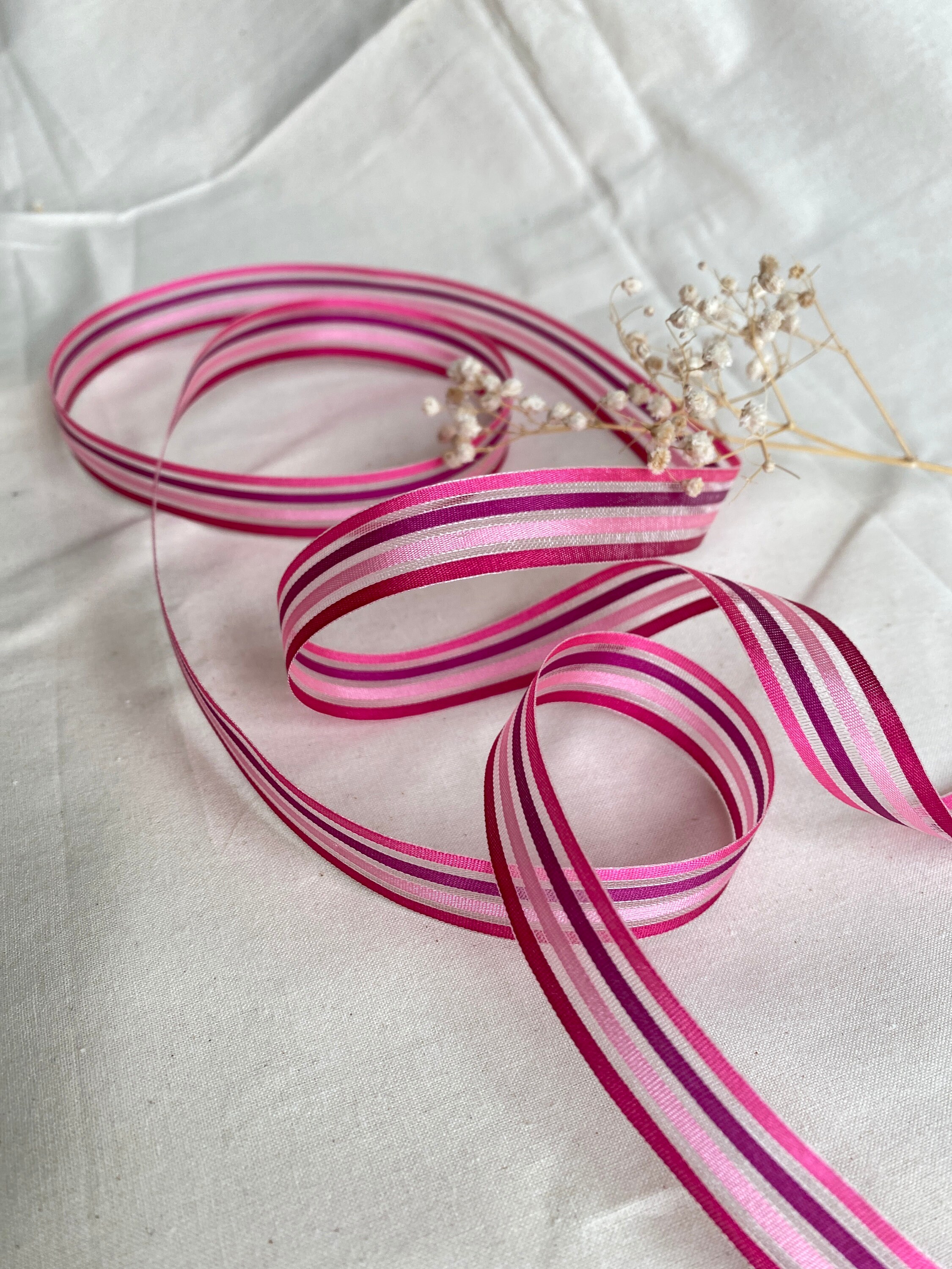 Pink Stripes Sheer Ribbon, Webbing Ribbon, Transparent Ribbon, Craft ...