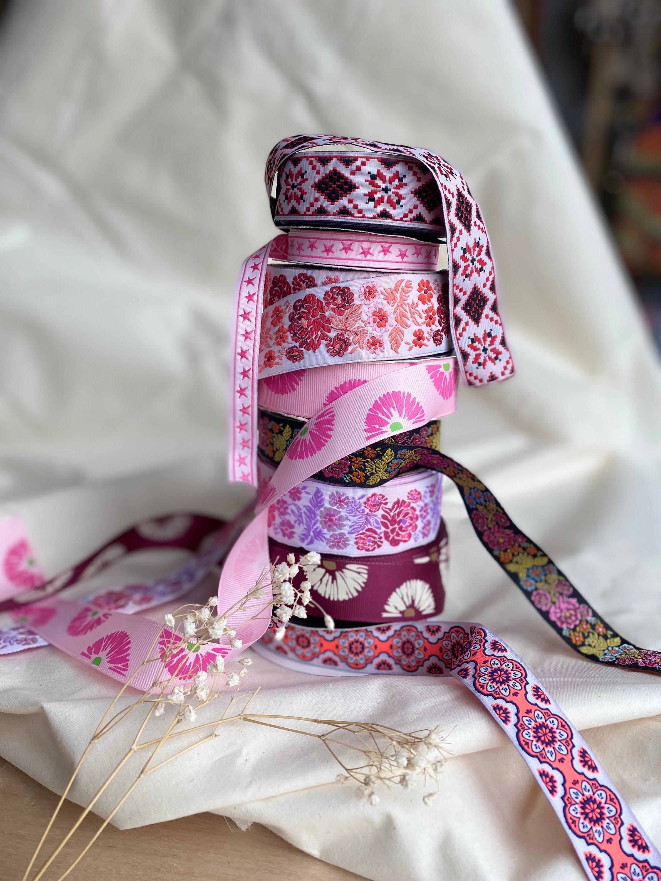 Jacquard Ribbon Webbing Ribbon Floral Pattern Neon Colours - Etsy