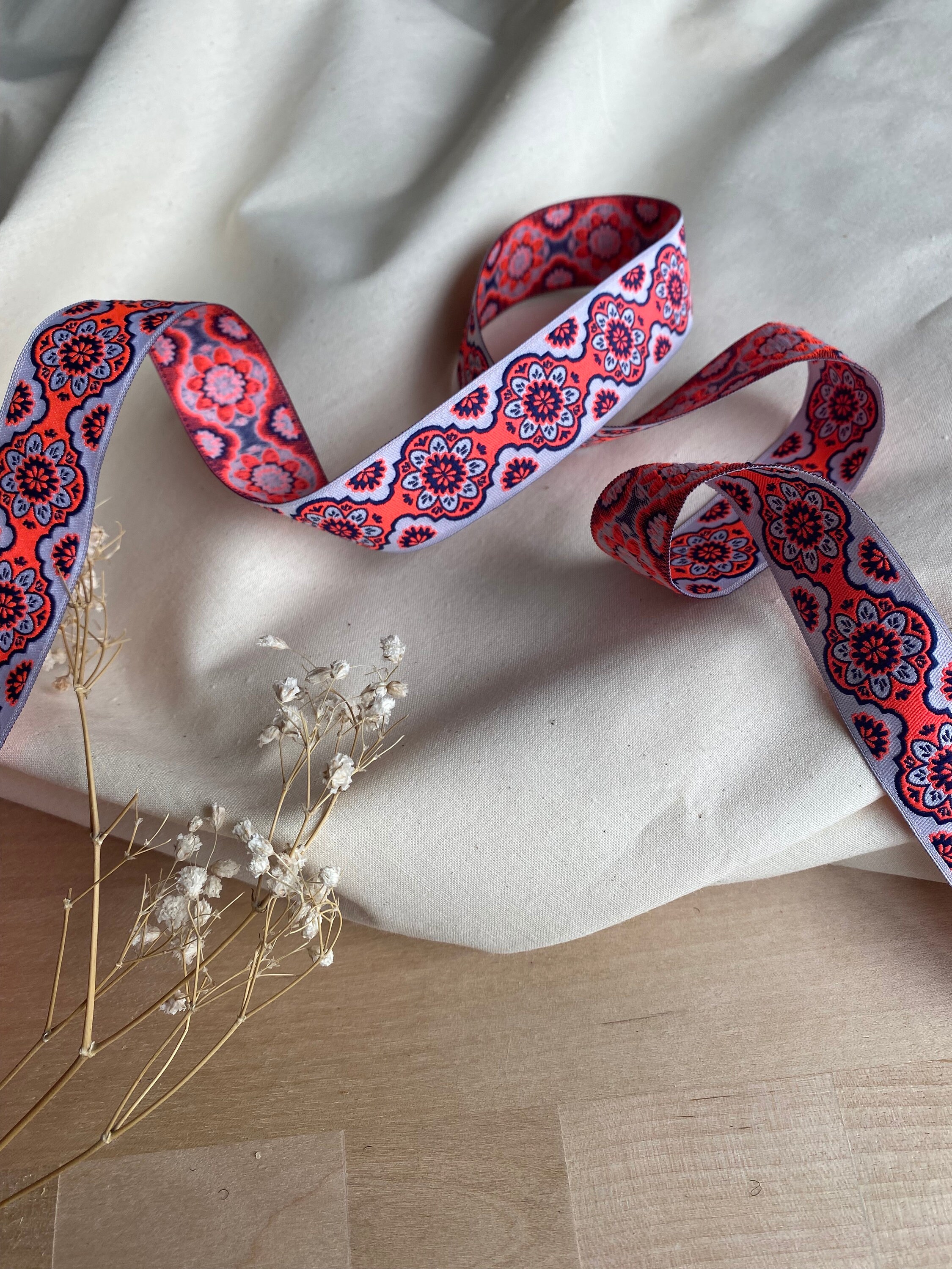 Jacquard Ribbon Webbing Ribbon Floral Pattern Neon Colours - Etsy