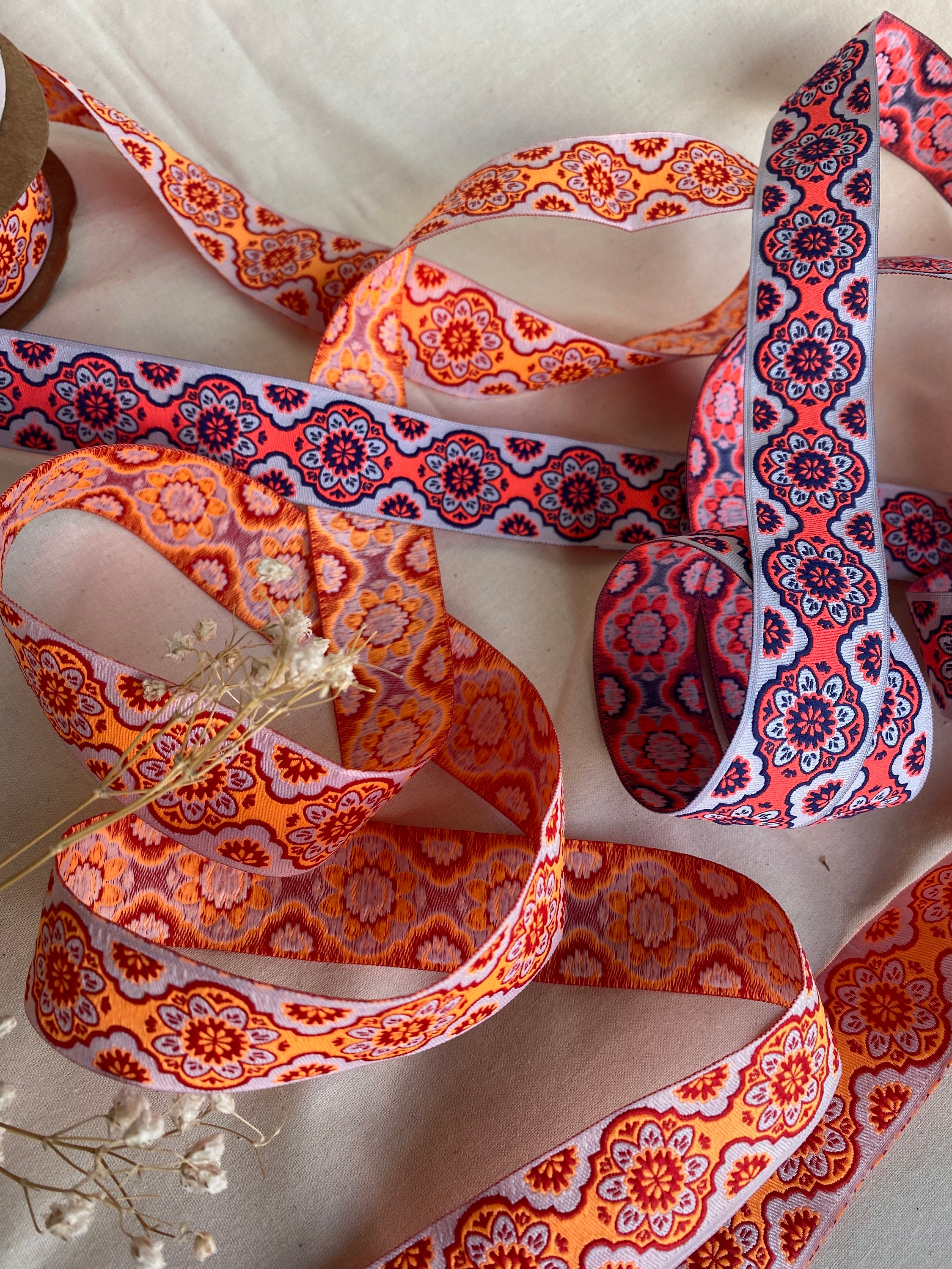 Jacquard Ribbon Webbing Ribbon Floral Pattern Neon Colours - Etsy