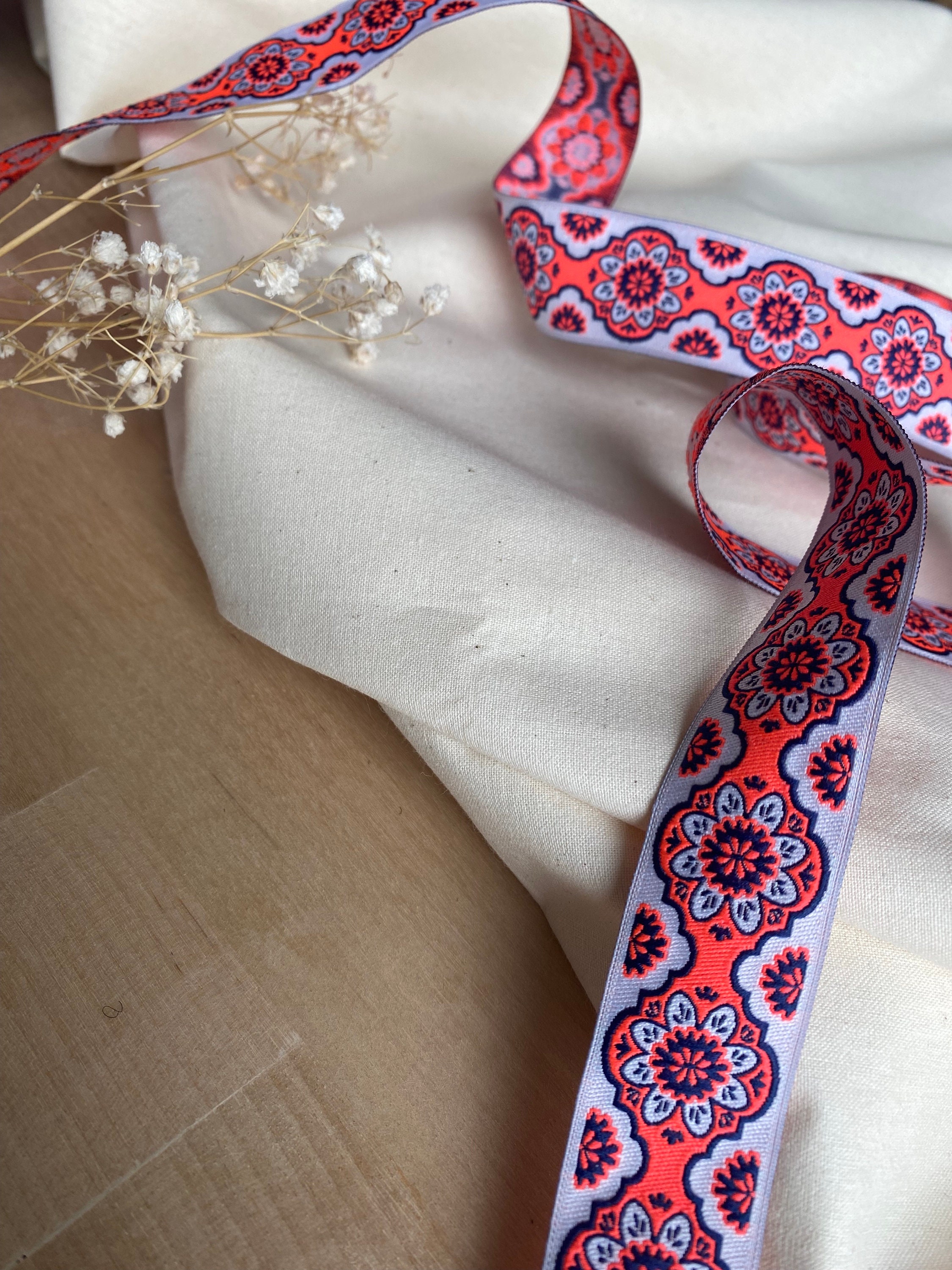 Jacquard Ribbon Webbing Ribbon Floral Pattern Neon Colours - Etsy