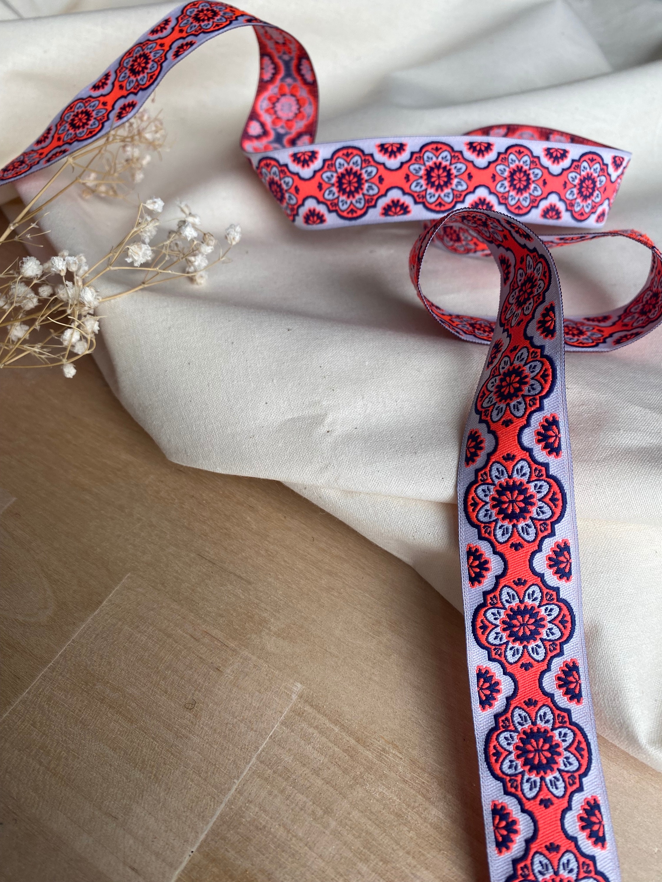Jacquard Ribbon Webbing Ribbon Floral Pattern Neon Colours - Etsy