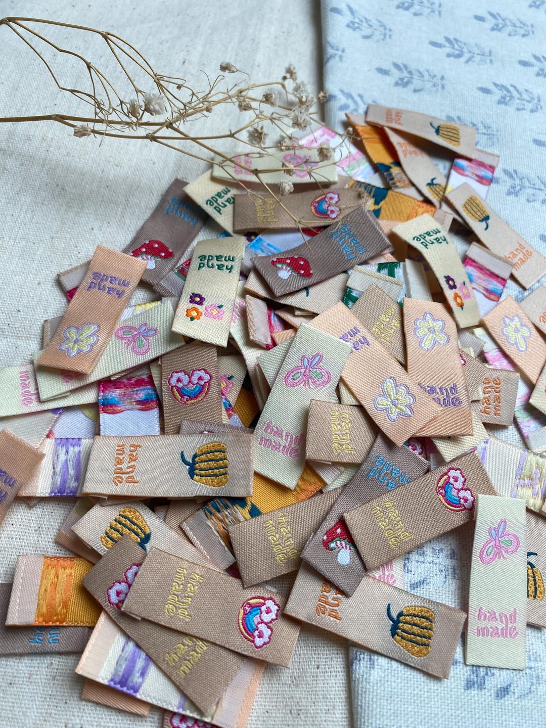 10 Floral Fabric 'handmade' Sewing Labels, Clothing Tags - Etsy