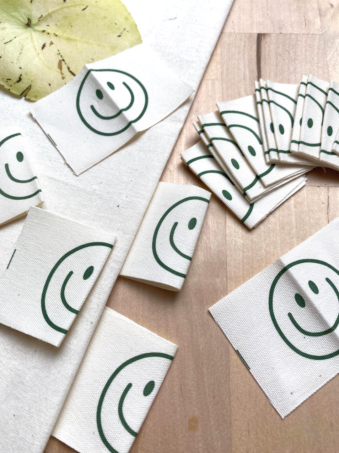 Large Smiling Face Fabric Labels: Green Print Cotton Sewing Tags - Etsy