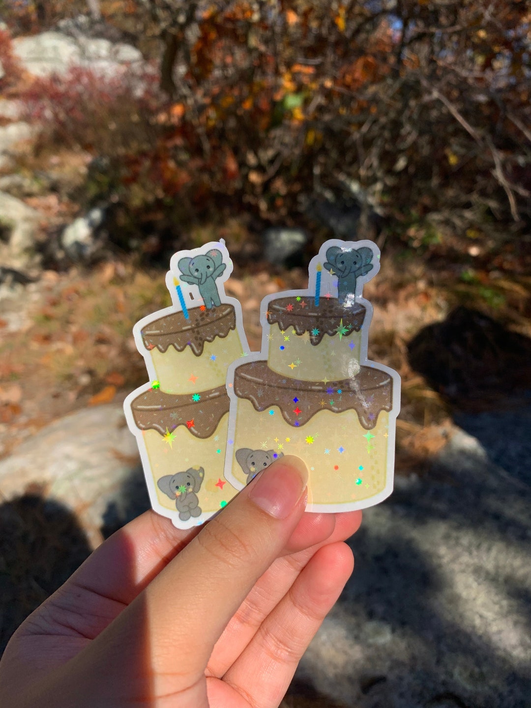 Koazy and Klaire the Elephants Yellow Cake Vinyl Sticker holo or Glossy ...