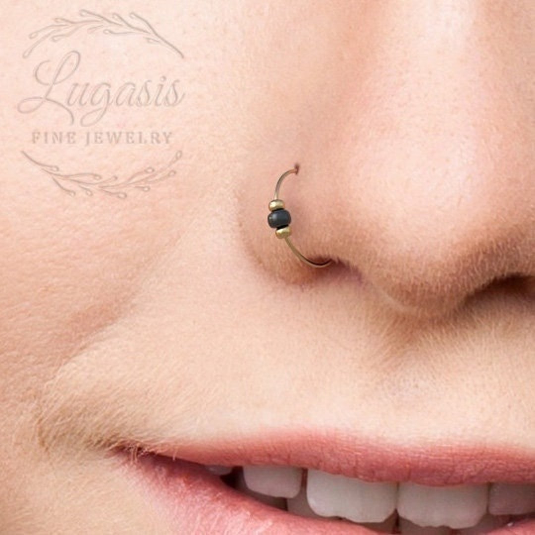 Tiny Nose Piericng Hoop - Handmade 7mm Gold Nose Ring With a Small 2mm ...