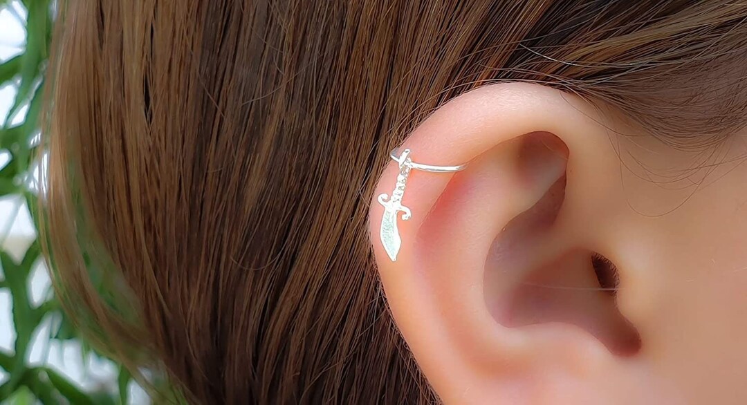 Tiny Silver Sword Cartilage Helix Piercing - 20 Gauge Helix Hoop With a ...