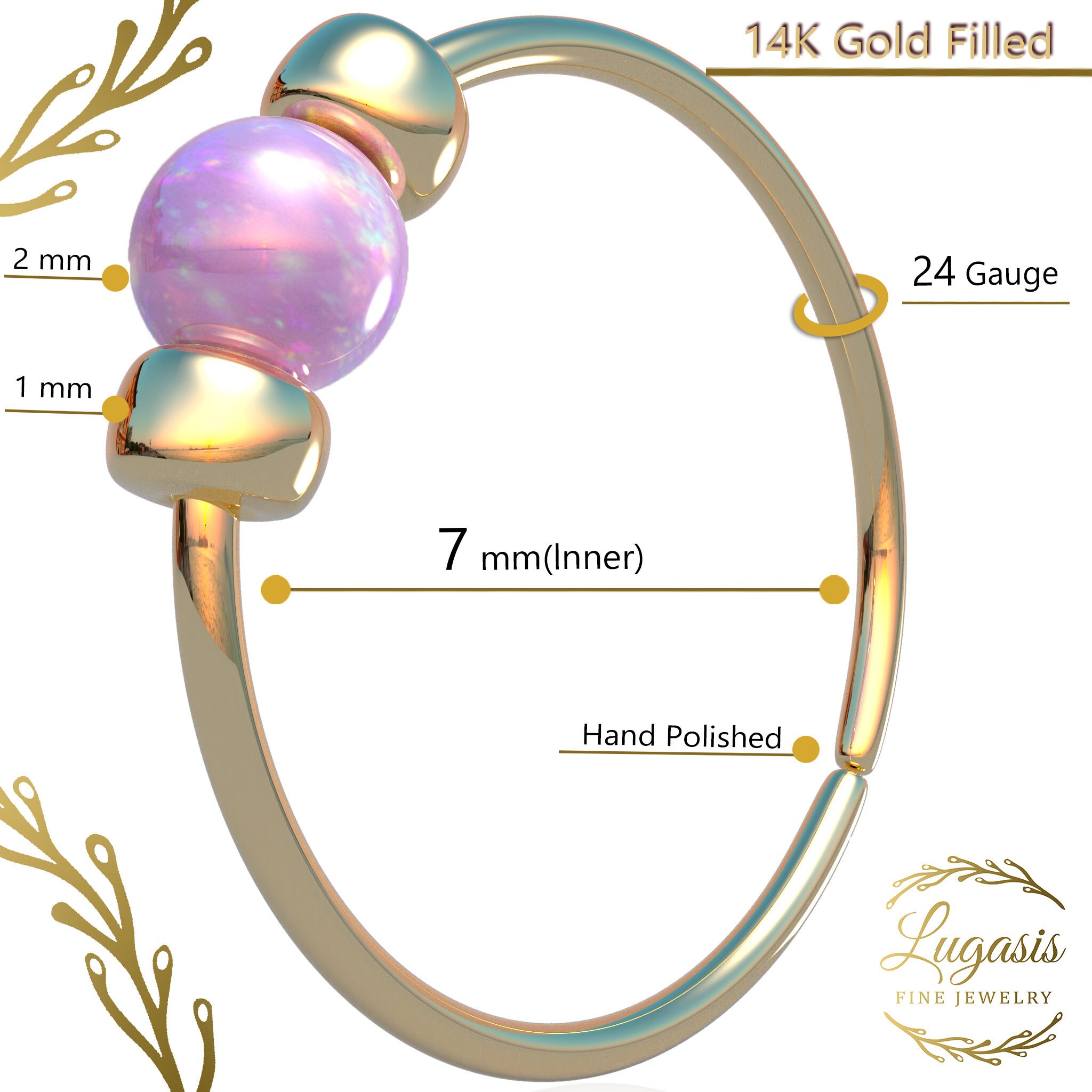 Tiny Handmade Gold Nose Piericng Hoop Hypoallergenic 7mm Nose Ring With ...