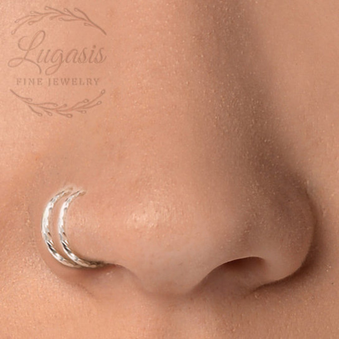 Spiral Nose Ring Hoop 925 Silver Hammered - Twisted Nose Hoop Fake ...