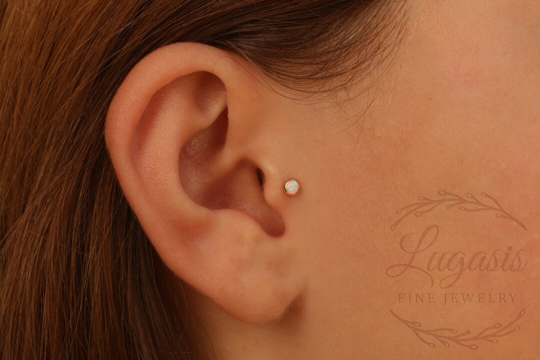 22 Gauge L Shaped Gold Filled Tragus Stud -3mm White Opal Gold Tragus Pin for Woman - Etsy