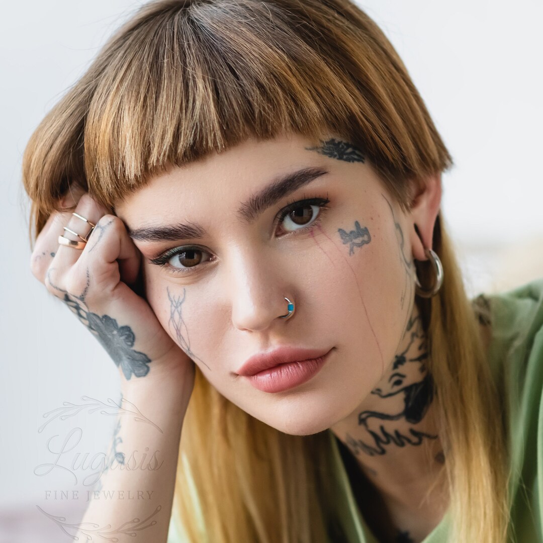 Tiny Silver Nose Ring With a 2mm Turquoise Bead – Thin 24 Gauge Sterling Silver Nose Piercing ...