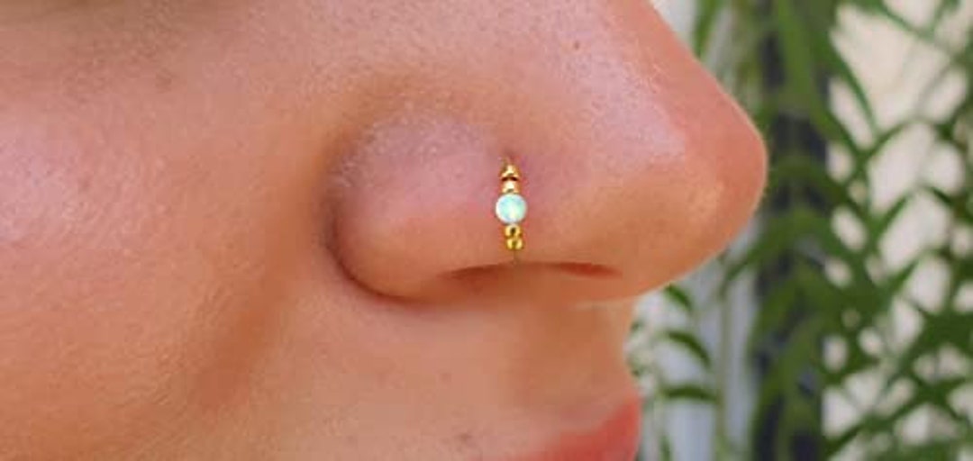 24 G Nose Ring Hoop - 14K Gold Filled Tiny White Opal - Etsy