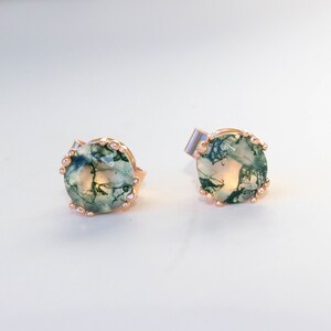 Moss Agate Earrings Round Aquatic Moss Earrings Stud Earrings Green ...