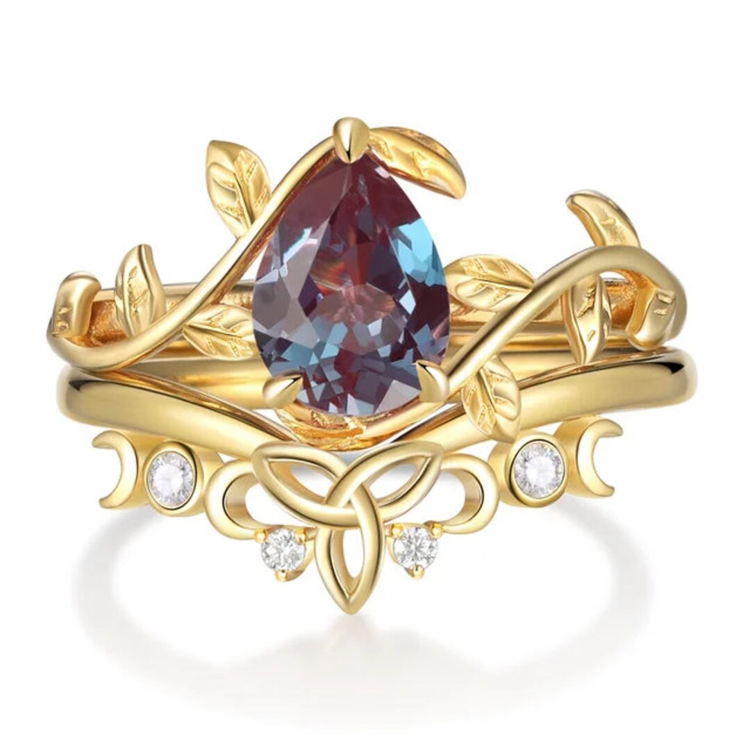 Leaf Pear Alexandrite Ring 14k Gold Alexandrite Ring Gold Vermeil ...