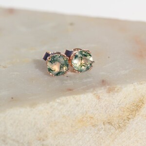 Moss Agate Earrings Round Aquatic Moss Earrings Stud Earrings Green ...