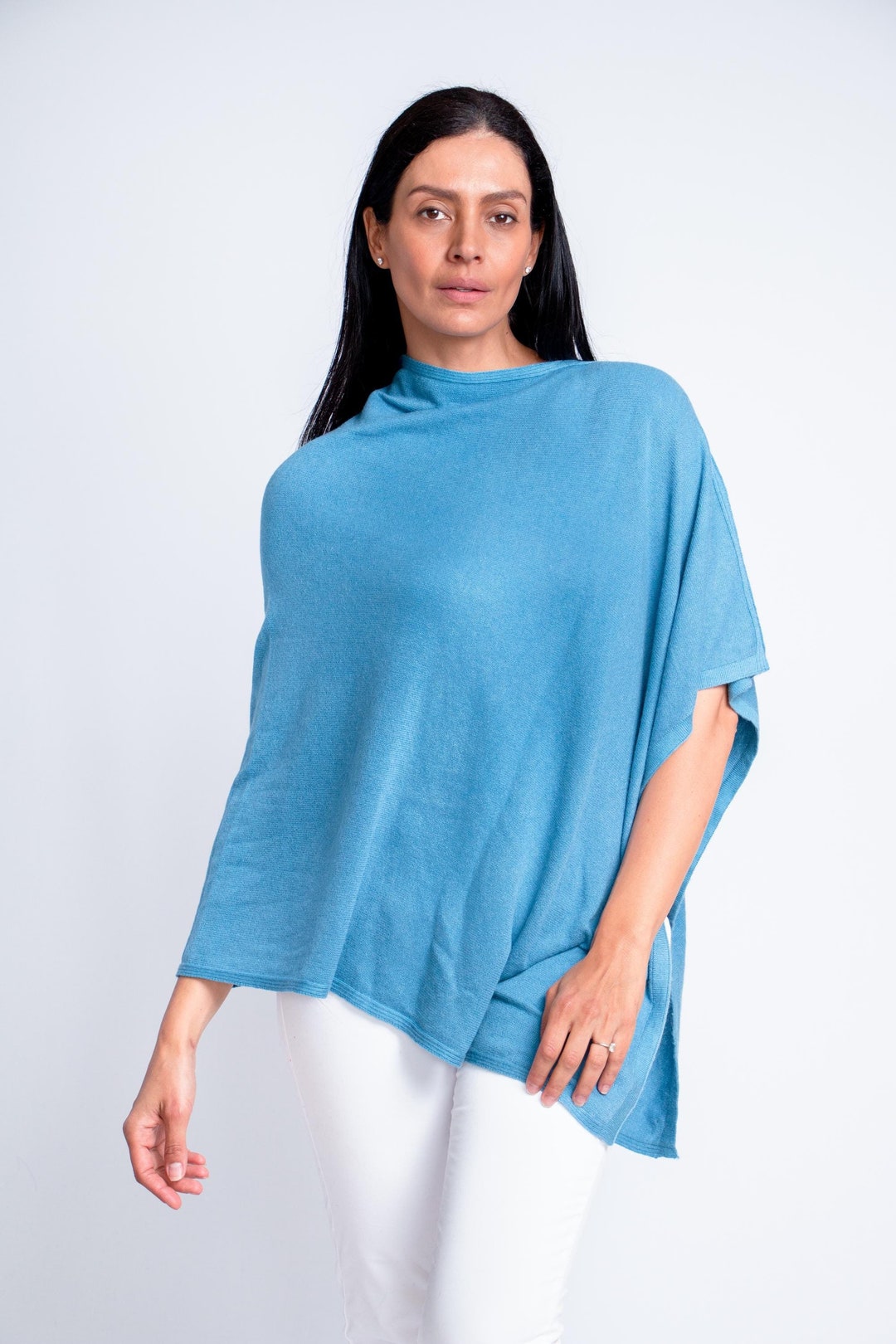 Blue Himalayan Wool Poncho for Women & Girls | Warm Woolen Cape ...
