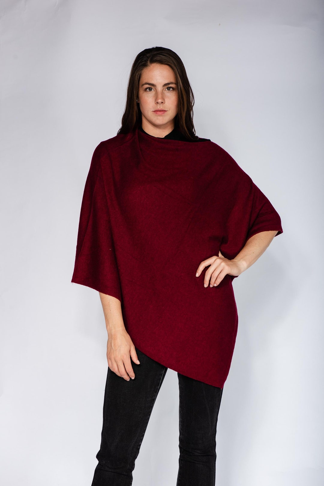 Maroon Red Woolen Poncho for Girls | Soft, Comfy, Warm Himalayan Wool ...