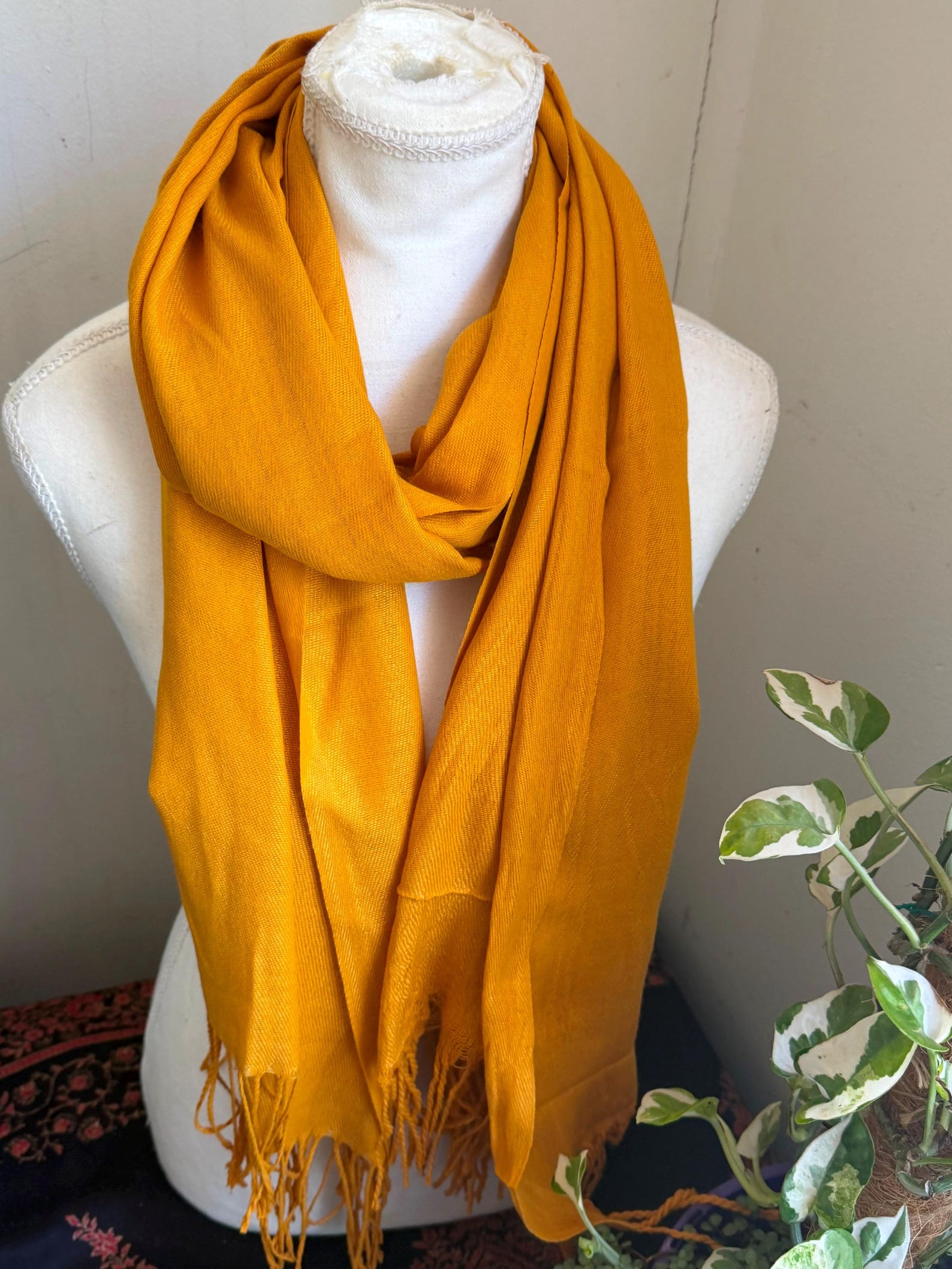 Golden Mustard Yellow Pashmina Cotton Scarf Shawl Wrap for Women ...