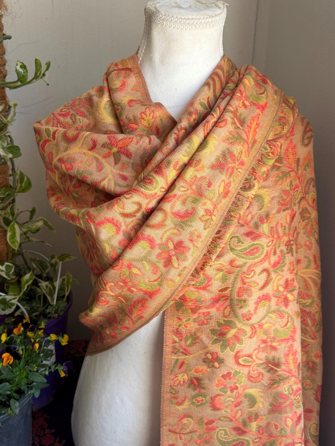 Mustard Yellow Multicolor Cotton Pashmina Blend Scarf, Small-batch ...
