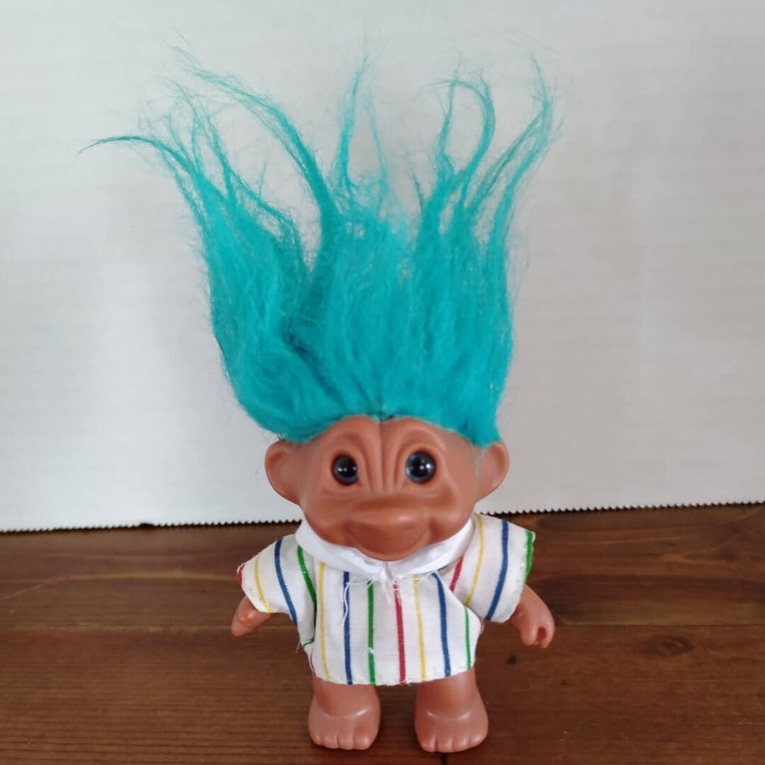 Vintage 80's/90's Troll Crazy Blue Hair Striped Rainbow Collar Shirt ...
