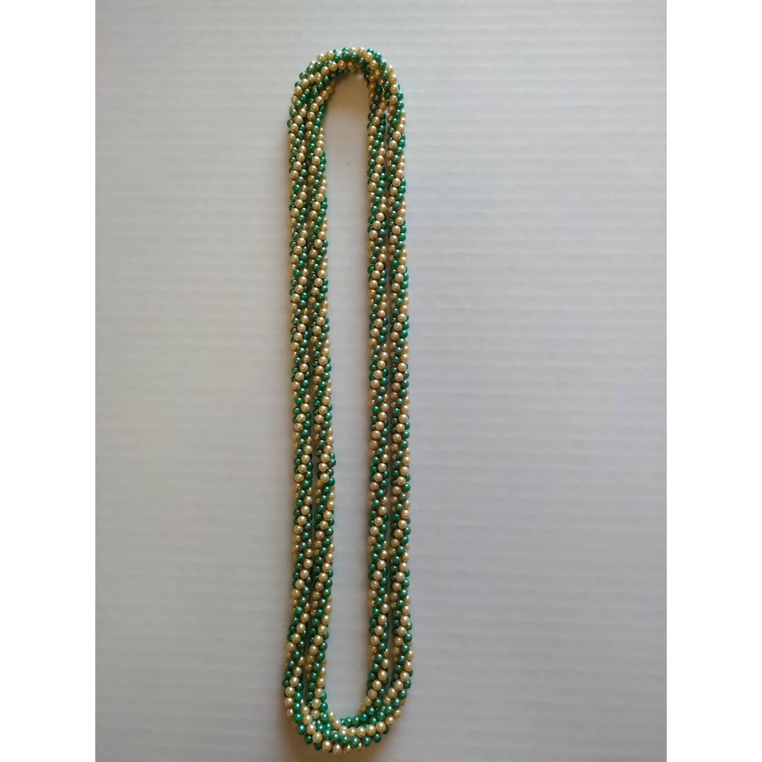 25" Retro Art Deco Flapper Bead Green and Cream Faux Pearl Beaded Rope ...