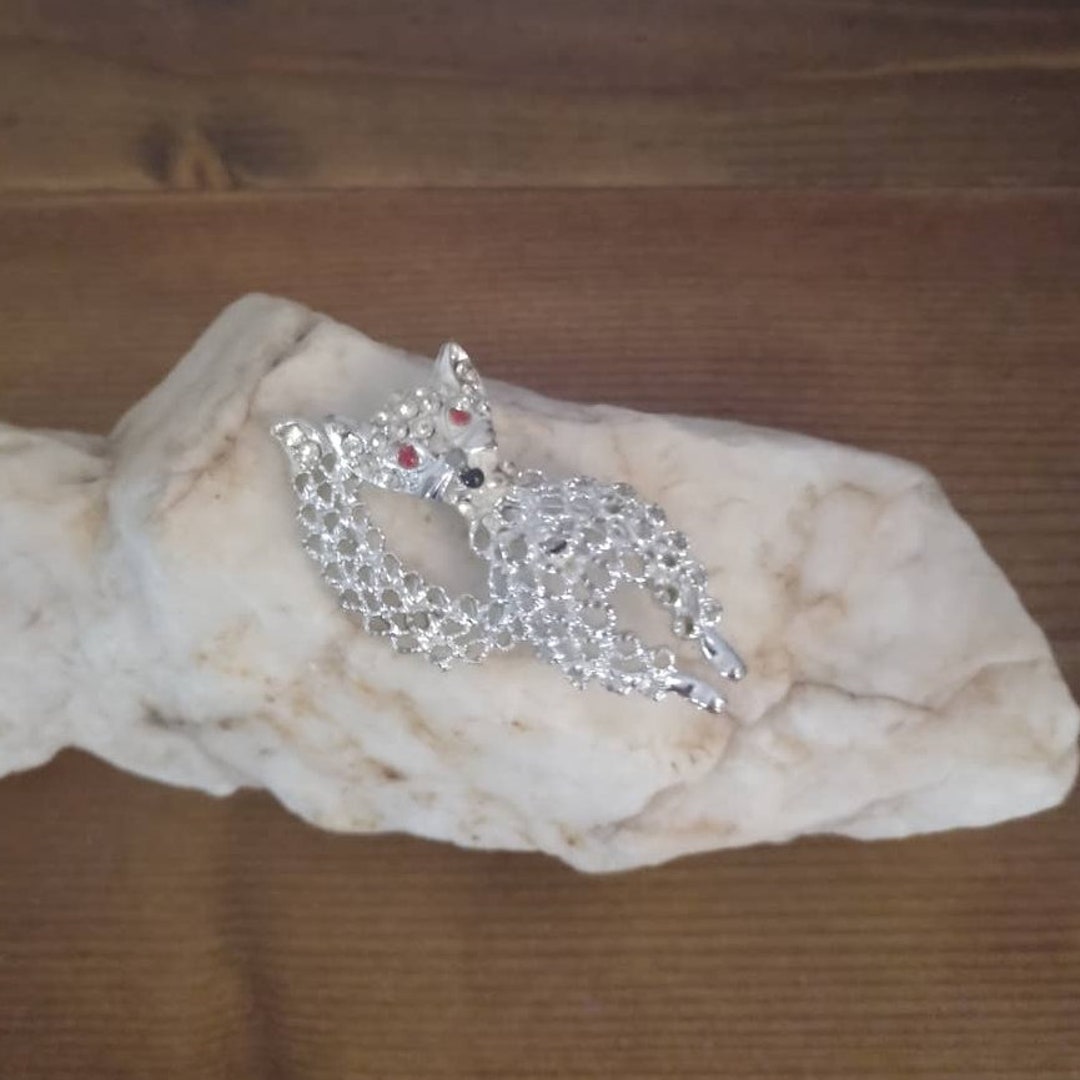 Vntg HTF Lemur/ Cat Faux Ruby Eyes Cut Out Silver Tone Pin Brooch 3" - Etsy