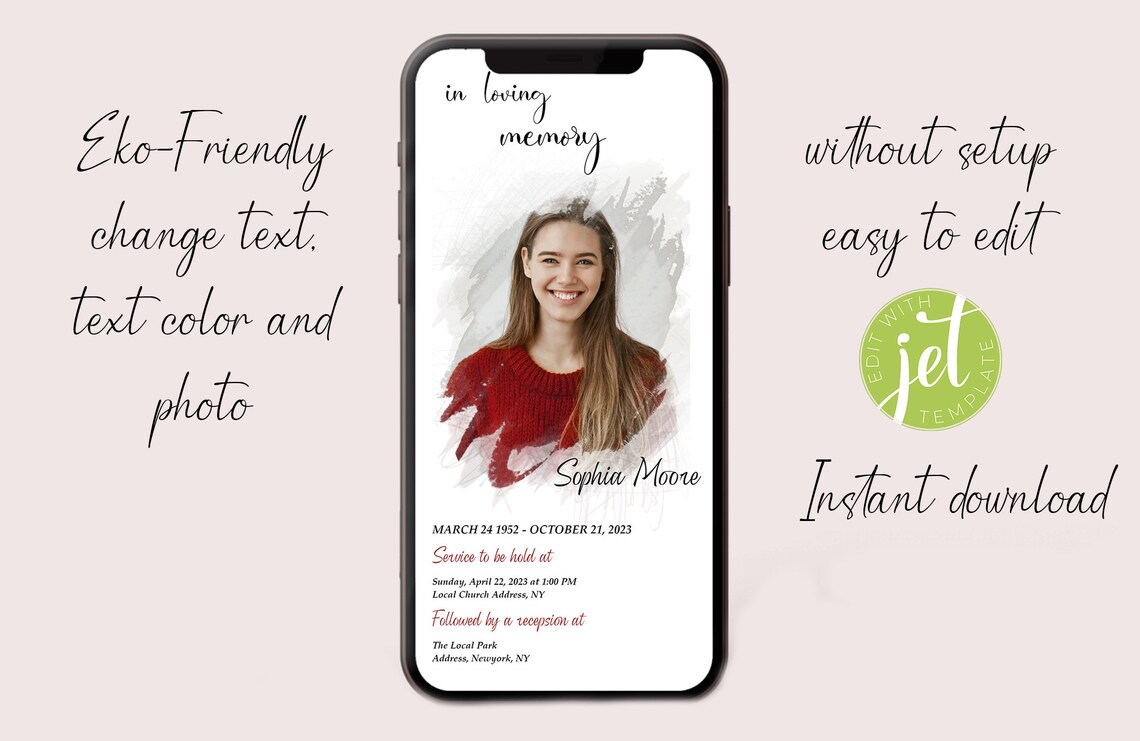 Funeral E-vite With Photo Effect Theme, Funeral Digital Invitation, E ...
