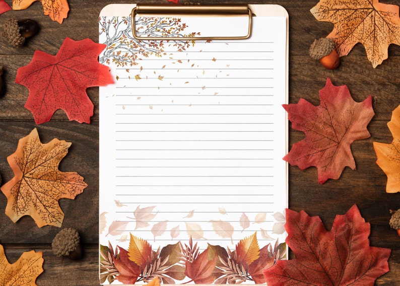 Autumn Design Printable Stationery: Lined & Unlined Paper (digital ...