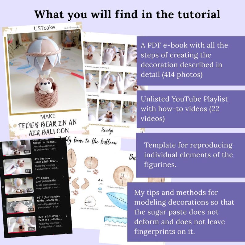 Tutorial Set - Teddy Bear in an Air Balloon and a Bear in a Fondant ...