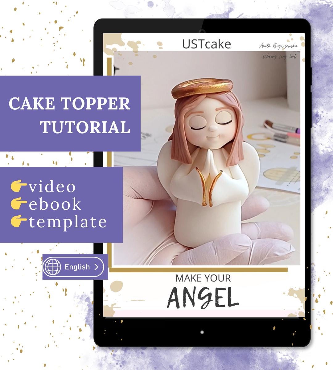 Fondant Angel Cake Topper Tutorial. Video, E-book and Template. Digital ...