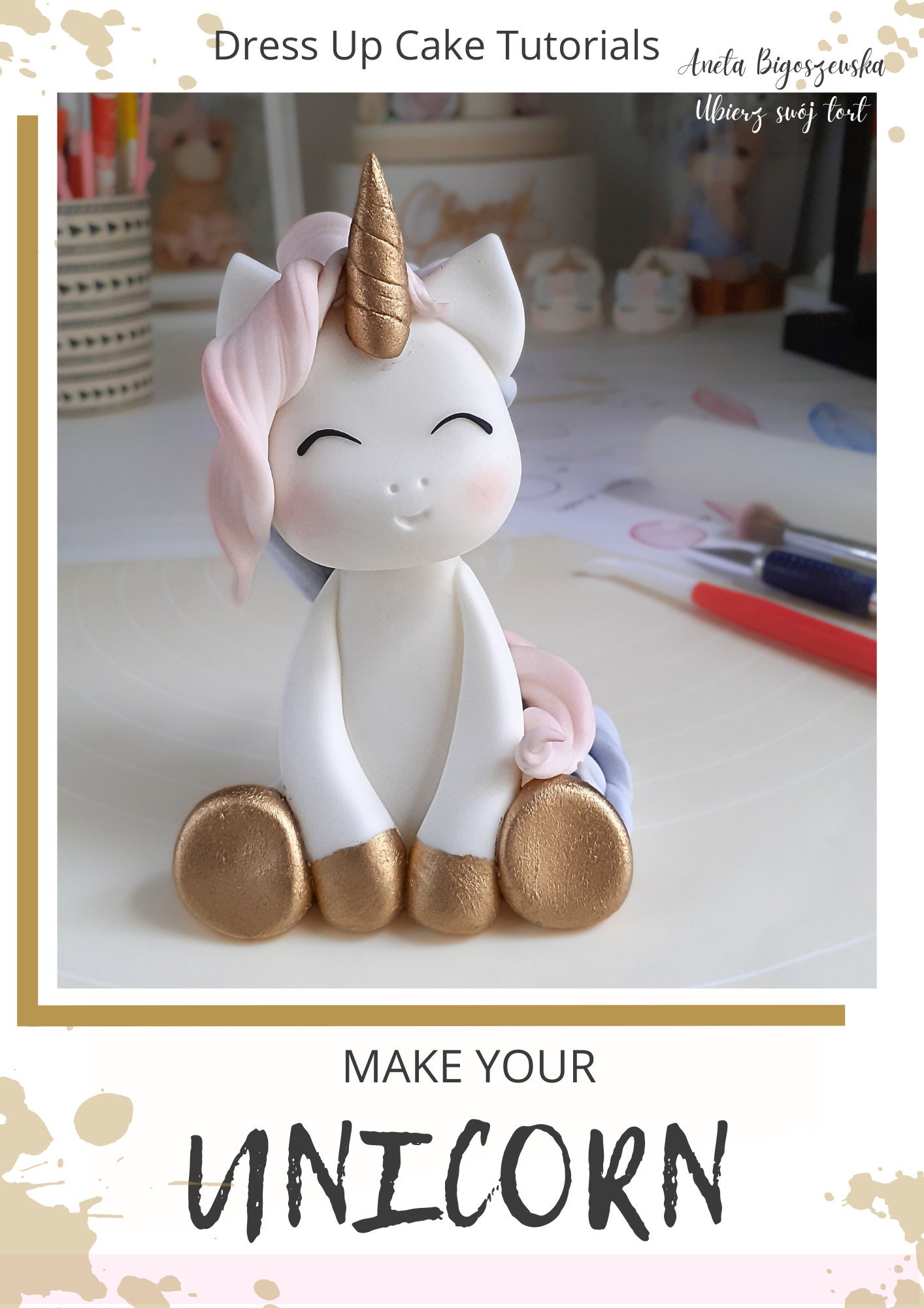 Unicorn Cake Topper Video Tutorial With Template. Detailed Tutorial ...